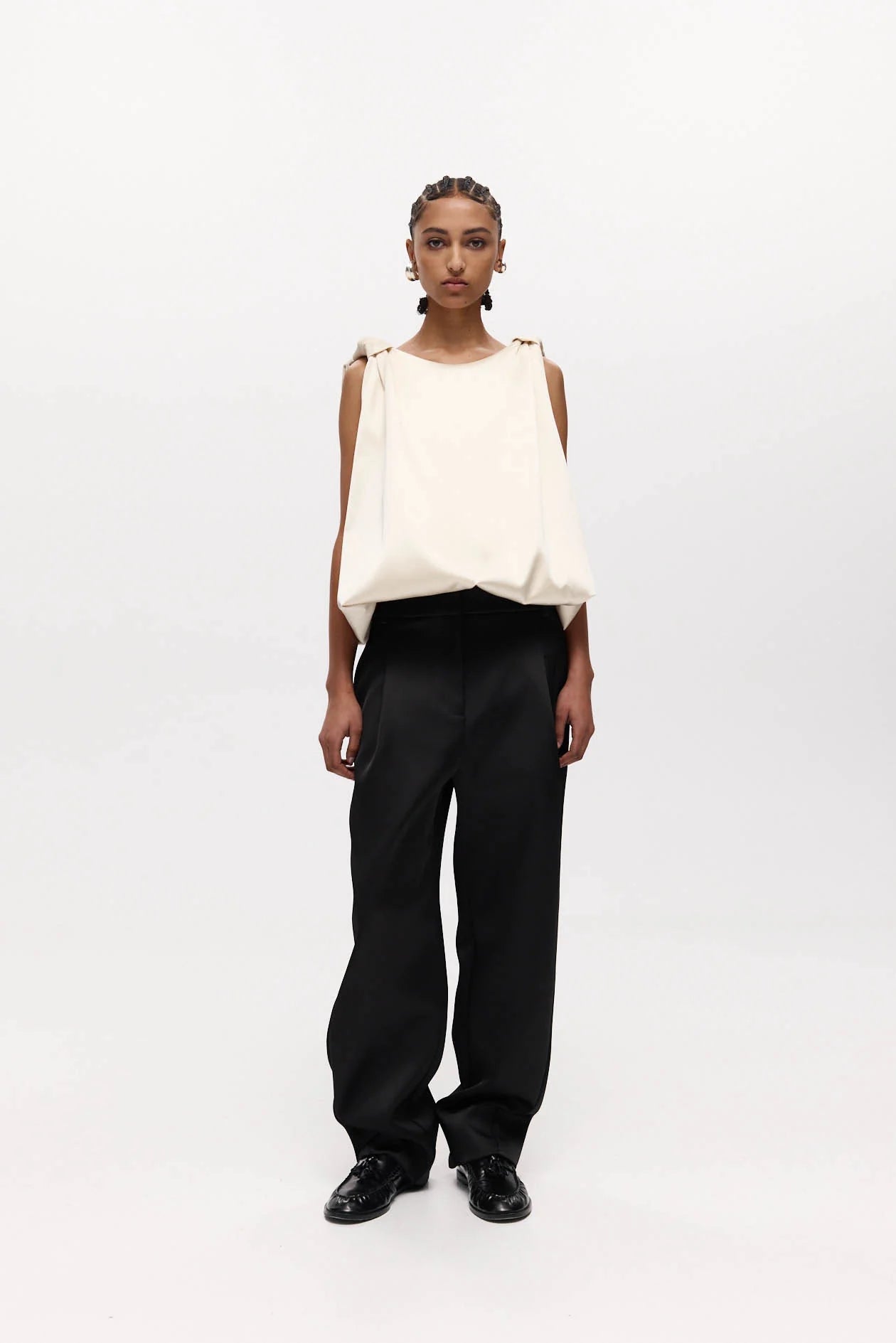Harris Tapper Knot Top // Ivory Bonded Satin